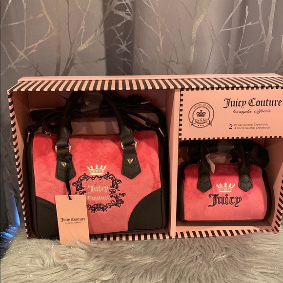 Juicy Couture | Bags | Bnwt Juicy Couture Pink Brown Heritage Mommy Me Satchel Crossbody Gift ...